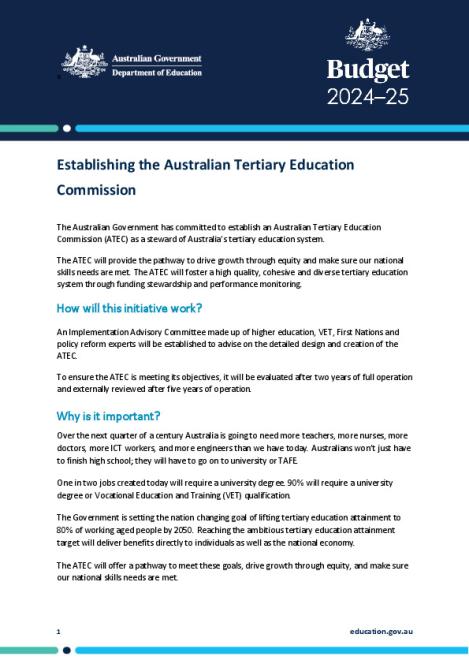 2024-25 Budget: Establishing the Australian Tertiary Education ... 2024-25 Budget: Establishing the Australian Tertiary Education ...